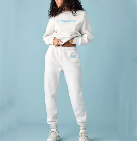 Buy High Quality Private Label Woman Cropped Hoodie And Sweatpants Two ...