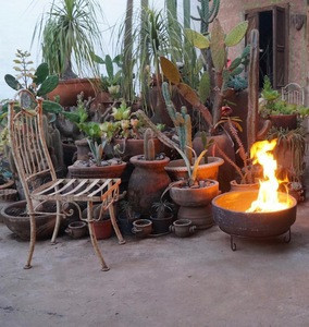 Buy Mexican Stone Fire Pit With Wrought Iron Base 44x23 Cm - 21x12 ...