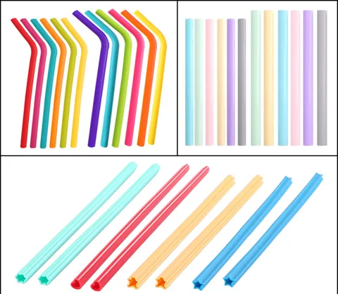 Buy Reusable Silicone Straws, Long Flexible Silicone Drinking Straws ...