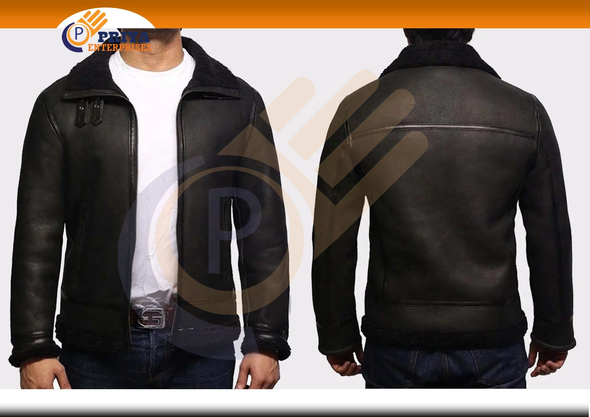 Buy 2023 F2 Aviator Pilot Flying Leather Jacket Men Black Fur Collar B3 ...