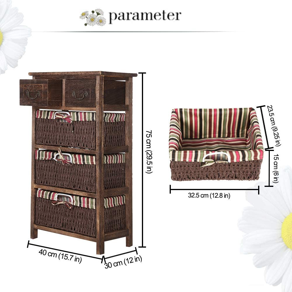 Buy 2 Drawers 3 Baskets Nature Wooden Frame Wicker Basket Drawer ...