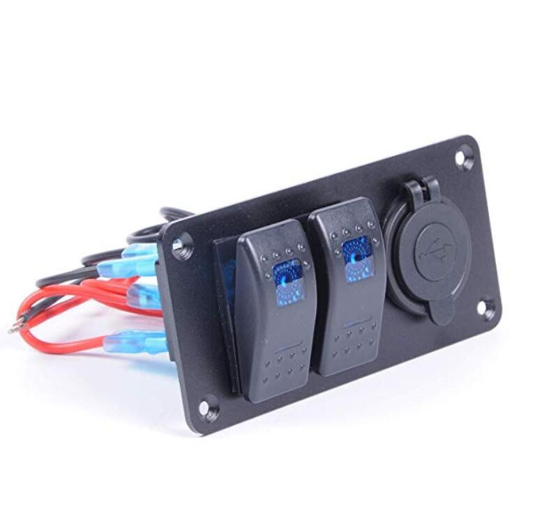 Buy 2 Gang Blue Rocker Switch Panel With 3.1a Dual Usb Dc12v-24v For ...