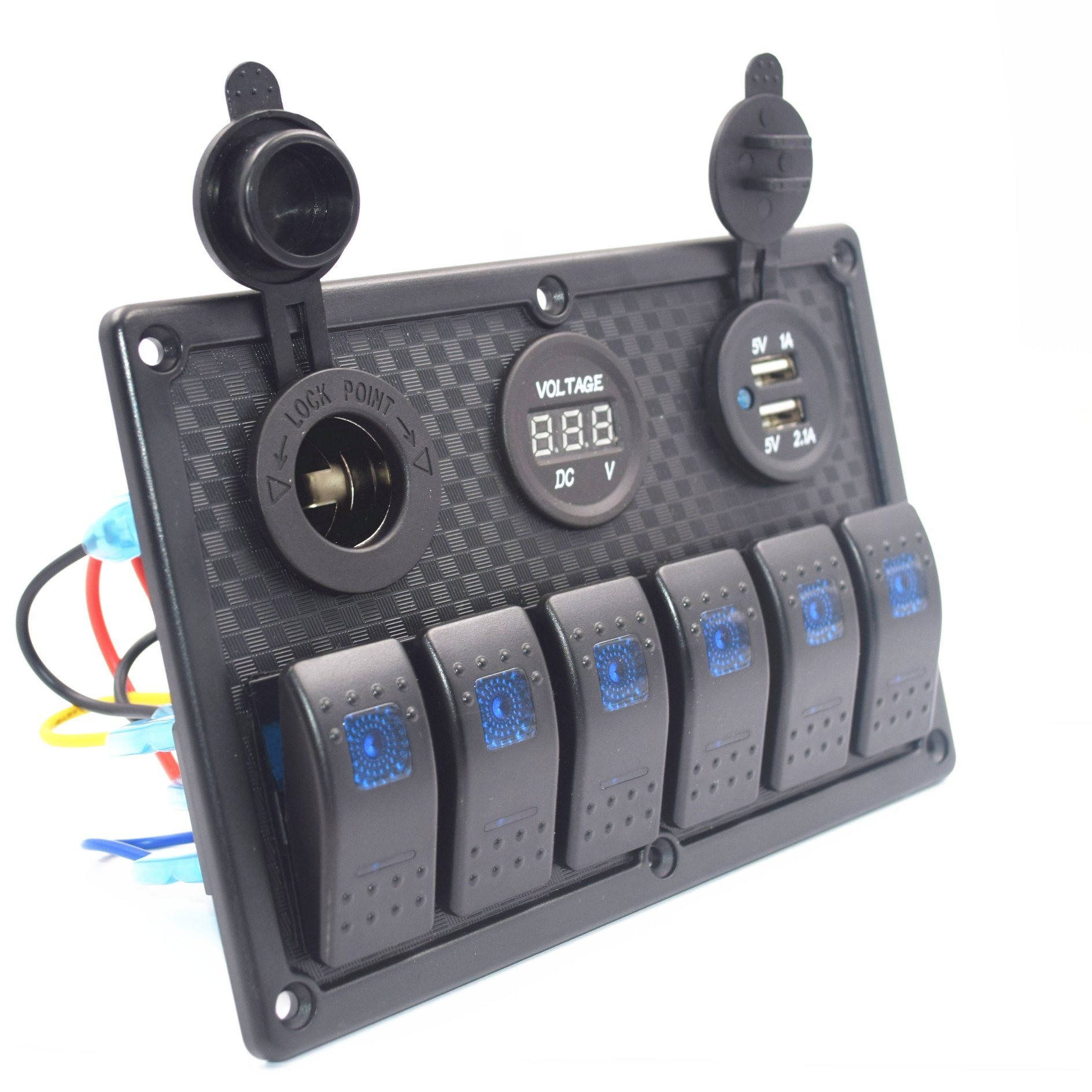 Buy 6 Gangs Waterproof Rocker Switch Panel With Cigarette Lighter Power ...