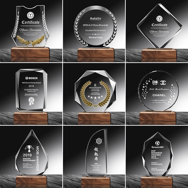 Buy Black Walnut Base Crystal Trophy Custom Solid Wood Lettering ...