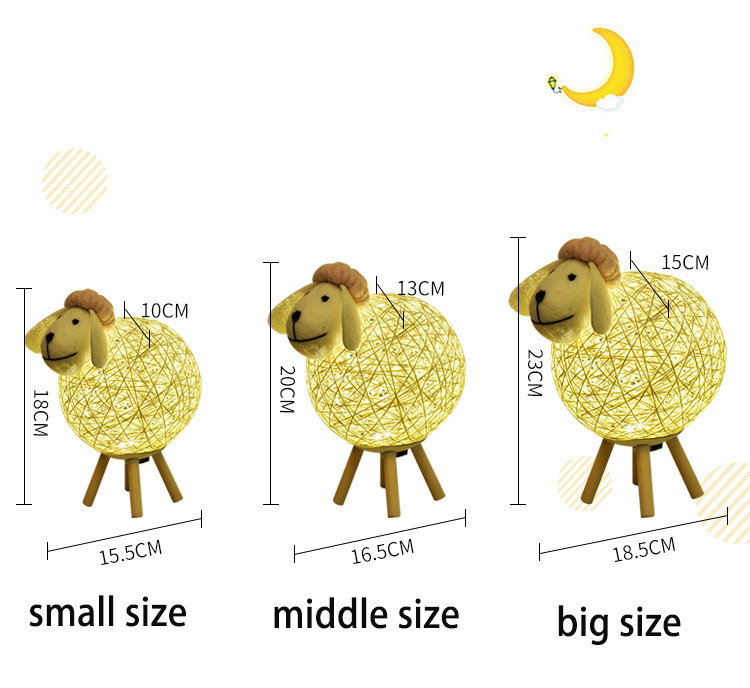 Buy Creative Wooden Sheep Led Night Light Hand-woven Lampshade Moon ...