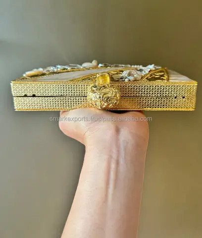 Buy Golden Resin Clutch Handcrafted Luxury With Stones & Diamonds ...