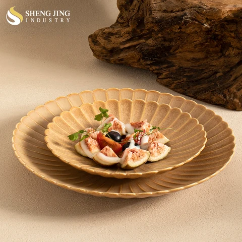 Buy Japanese Retro Kiln Ceramic Dinnerware Steak Main Plates Simple ...