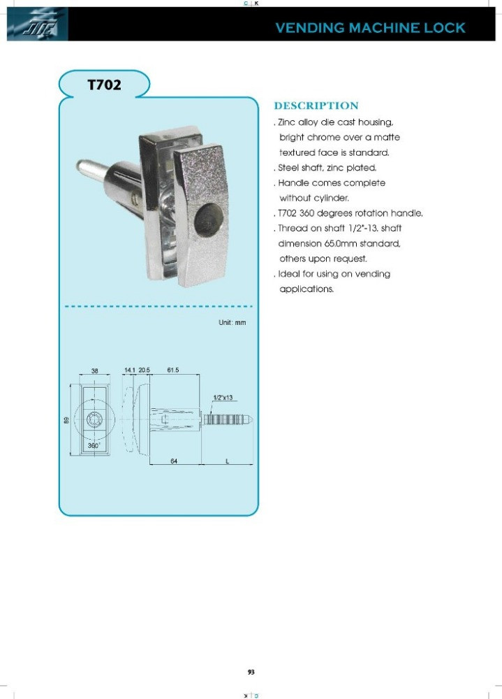 Buy Jtic Vending Machine Security Lock from JIN TAY INDUSTRIES CO., LTD ...