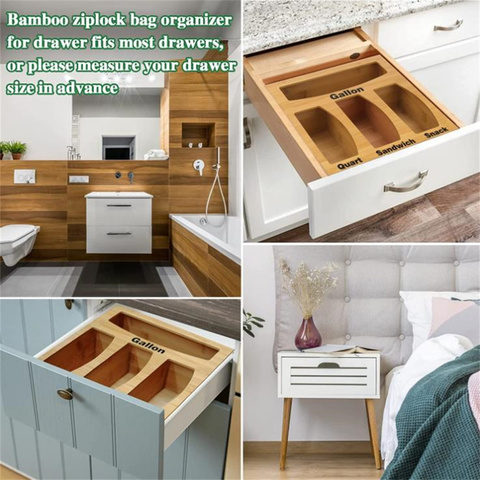 Buy Kitchen Drawer Wooden Plastic Bag Organizer Box Bamboo Ziplock Bag ...