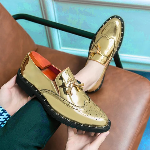 Buy Luxury Mens Golden Bullock Shoes Men Dress Shoes Casual Leather ...